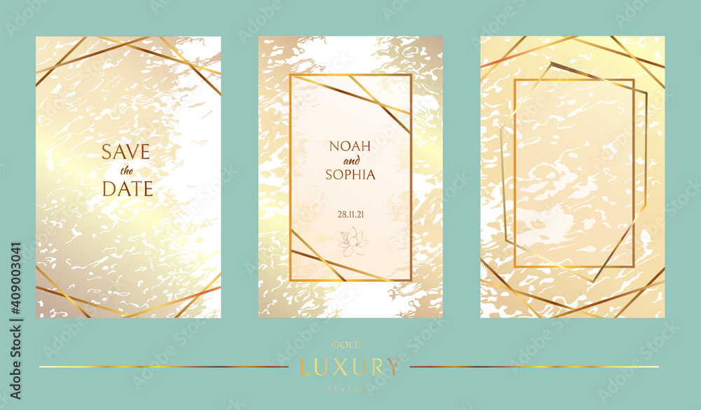 Gold frame. Luxury wedding invitations with golden geometric pattern ...