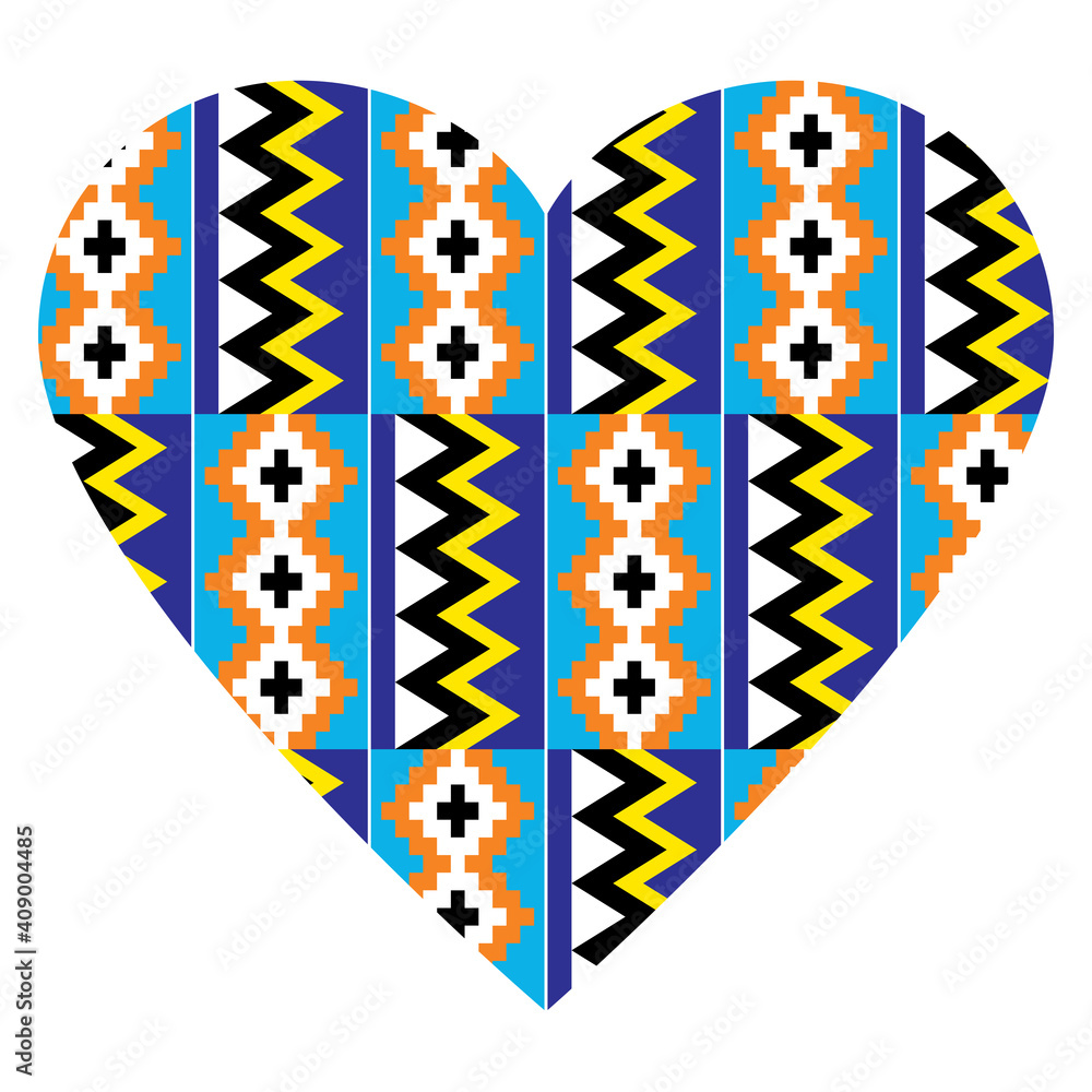 African tribal heart design Kente nwentoma textiles style vector ...