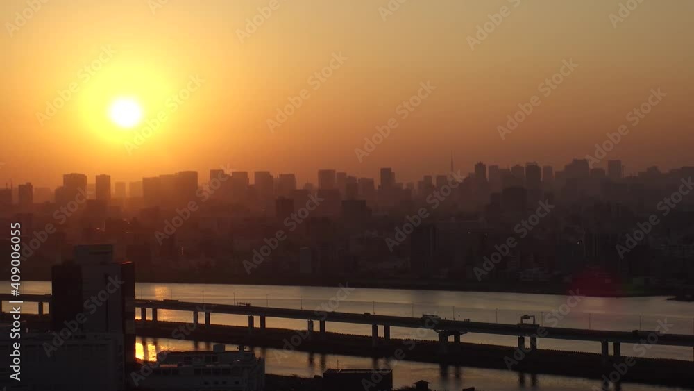 TOKYO, JAPAN : Aerial high angle sunset CITYSCAPE of TOKYO and Mount ...