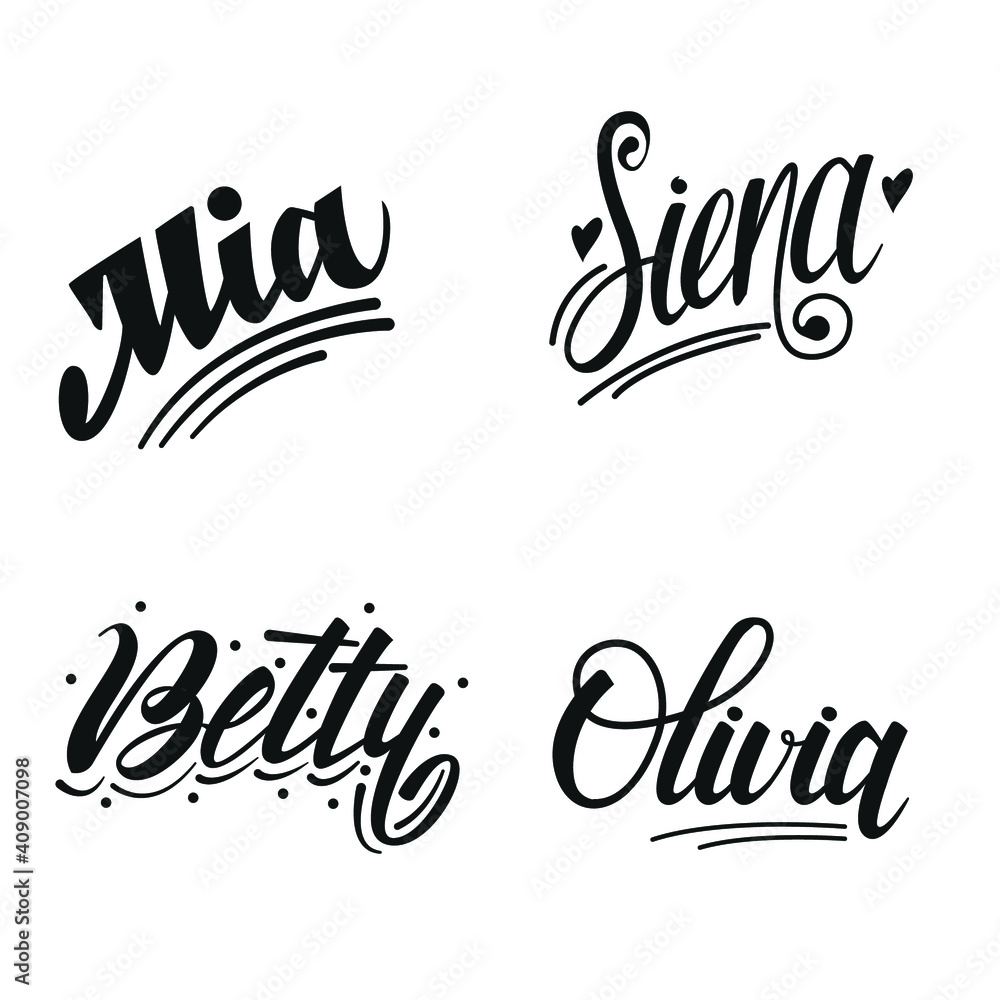 Female names Mia, Siena, Betty, Olivia - set for invitation and ...