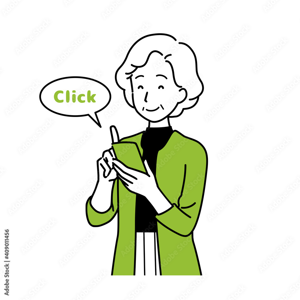 Click the illustration of a senior who operates a smartphone. Stock ...