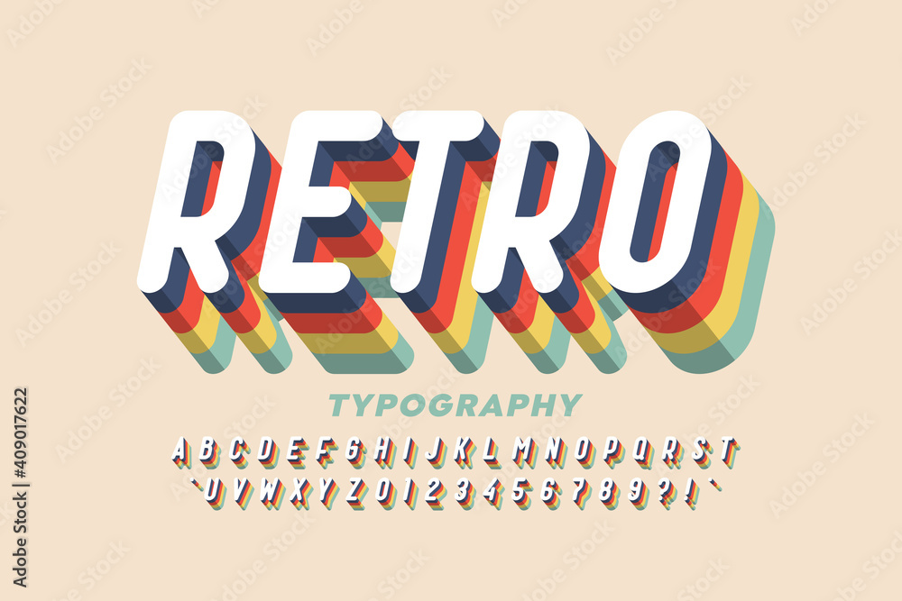Retro style font design,3d alphabet letters and numbers vector ...