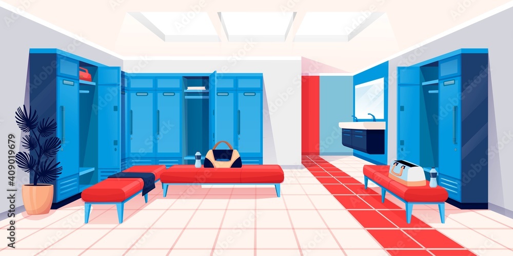 Vetor de Modern locker room interior design background. Room for ...