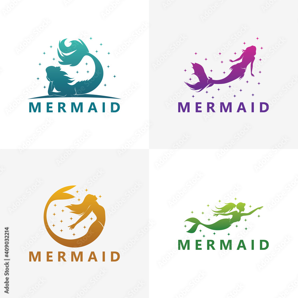 Set mermaid logo template design Stock Vector | Adobe Stock