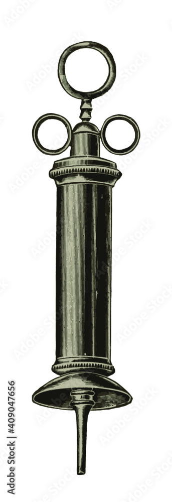 Vector old syringe from the late 1800s and early 1900s. Vintage drawind ...