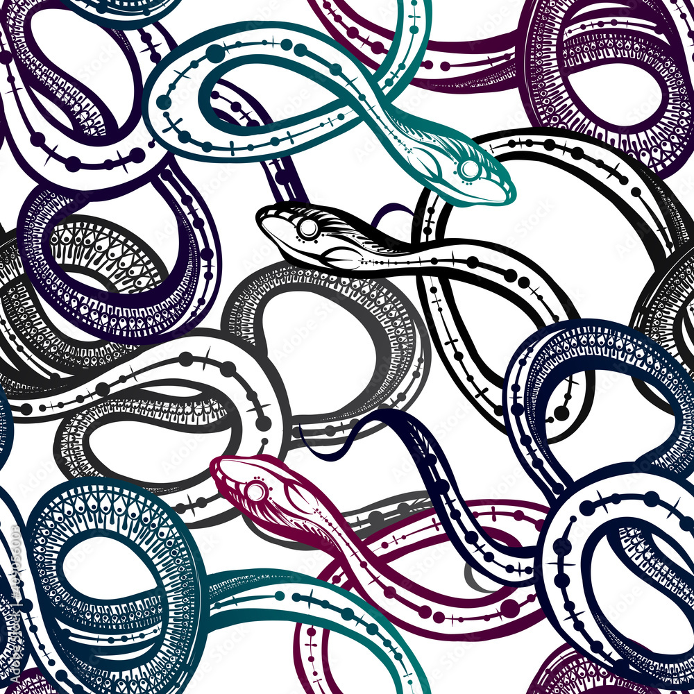 Vector illustration, snakes, seamless pattern, light background ...