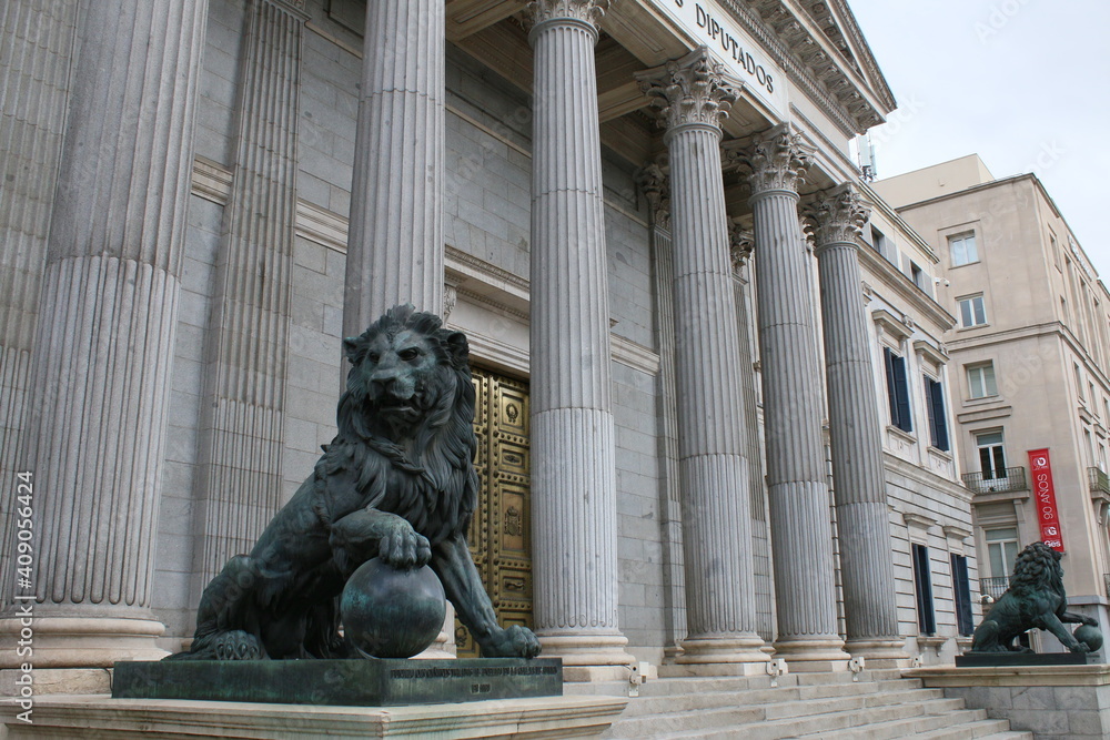 Madrid Spain - October 24 2018: landscape of Palacio de as Cortes the ...