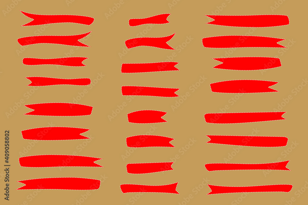 Big set of white dotted line ribbons, labels. Hand drawn frames and ...