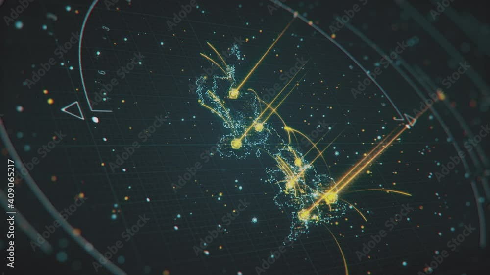 Flashing highlighted United Kingdom Map with glowing areas and ...