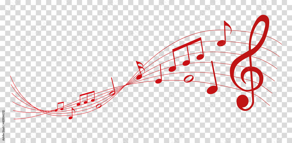 vector sheet music - red musical notes melody on transparent background ...
