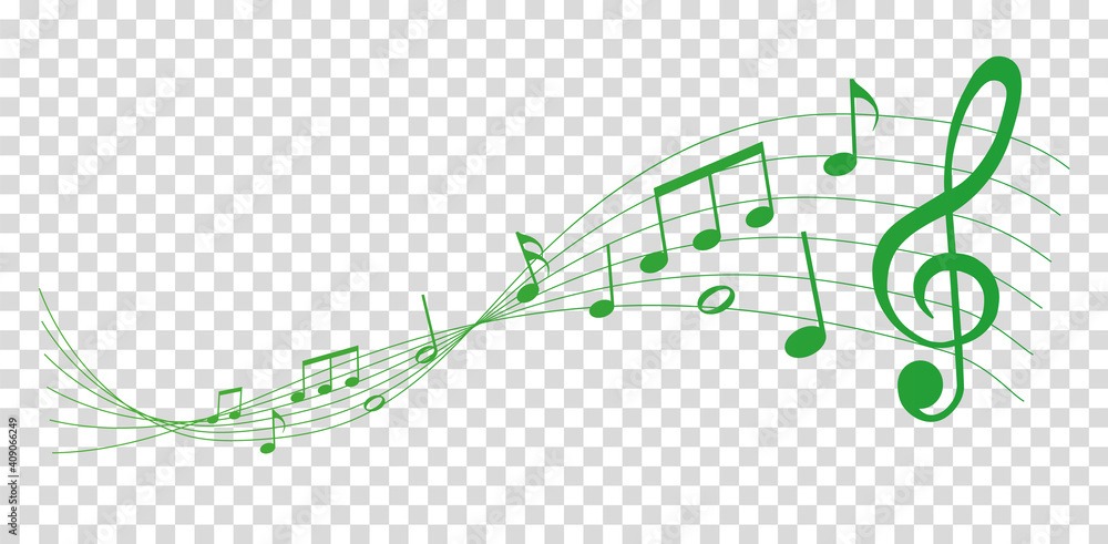 vector sheet music - green musical notes melody on transparent ...