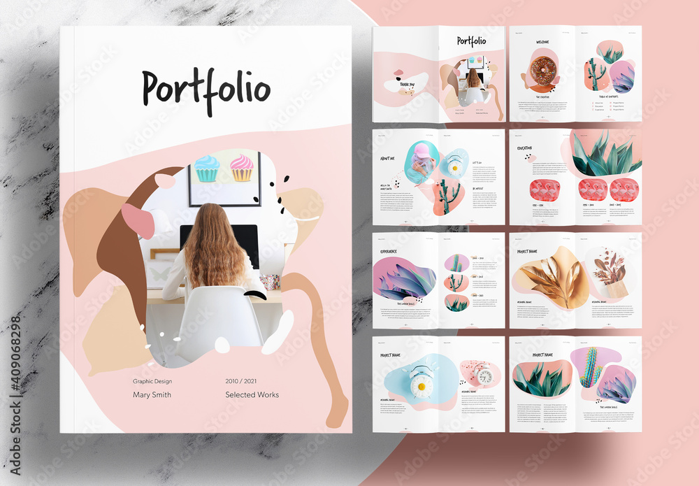 Pink Portfolio Layout Stock Template | Adobe Stock