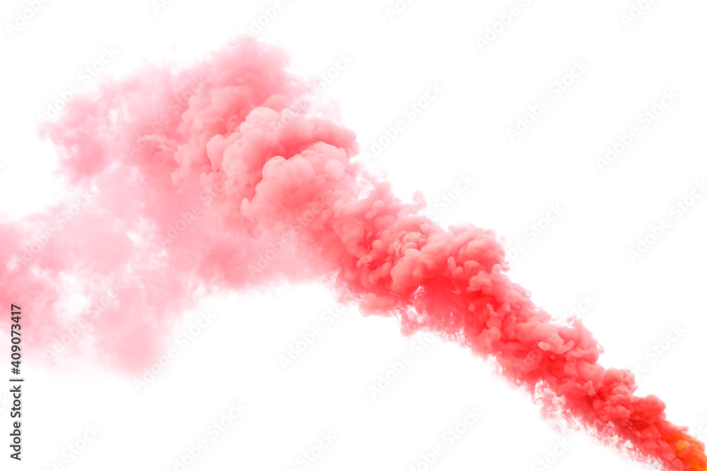 Trail of red smoke on white background Stock Photo | Adobe Stock