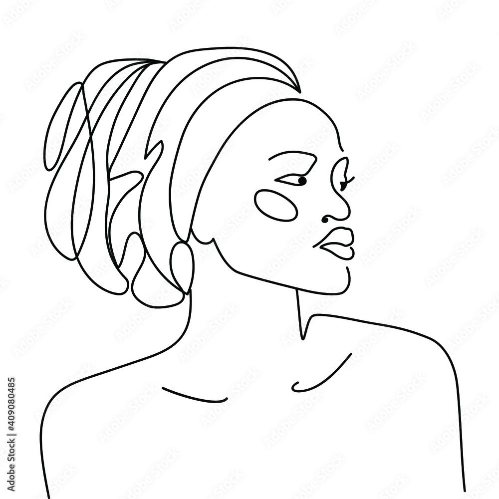 Line drawing african woman with turban. Portrait beauty of african girl ...