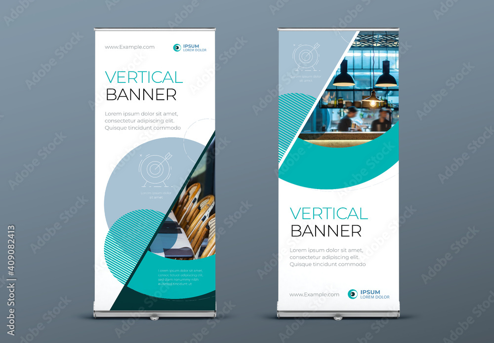 Retractable Banner Layout with Teal Circle Elements Stock Template ...