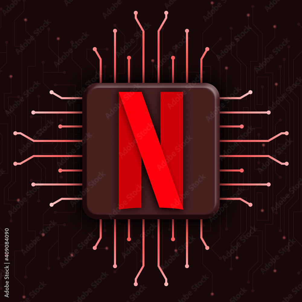 Netflix logo icon on realistic cpu technology background 3d rendering ...