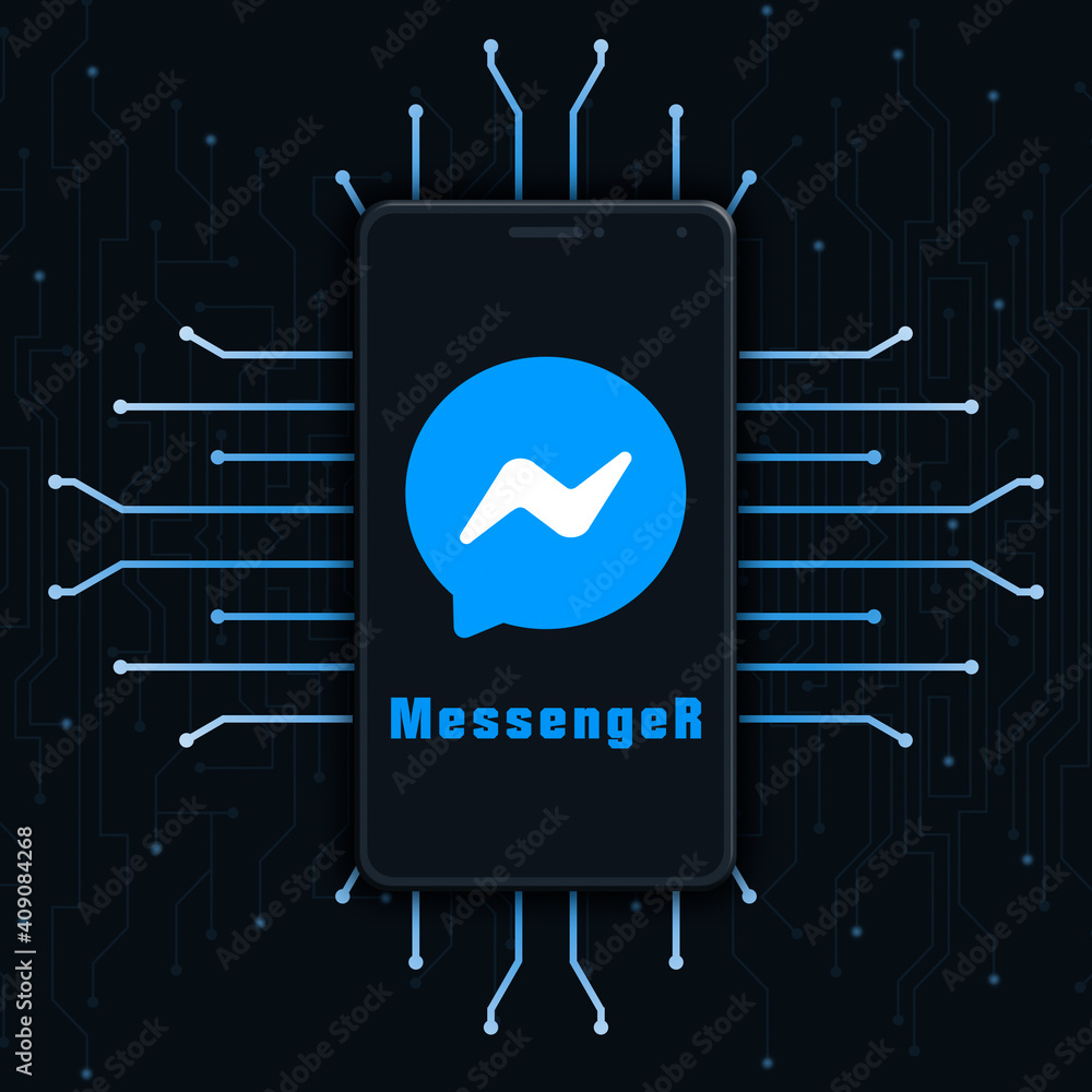 Messenger logo icon on phone screen on technology background 3d ...