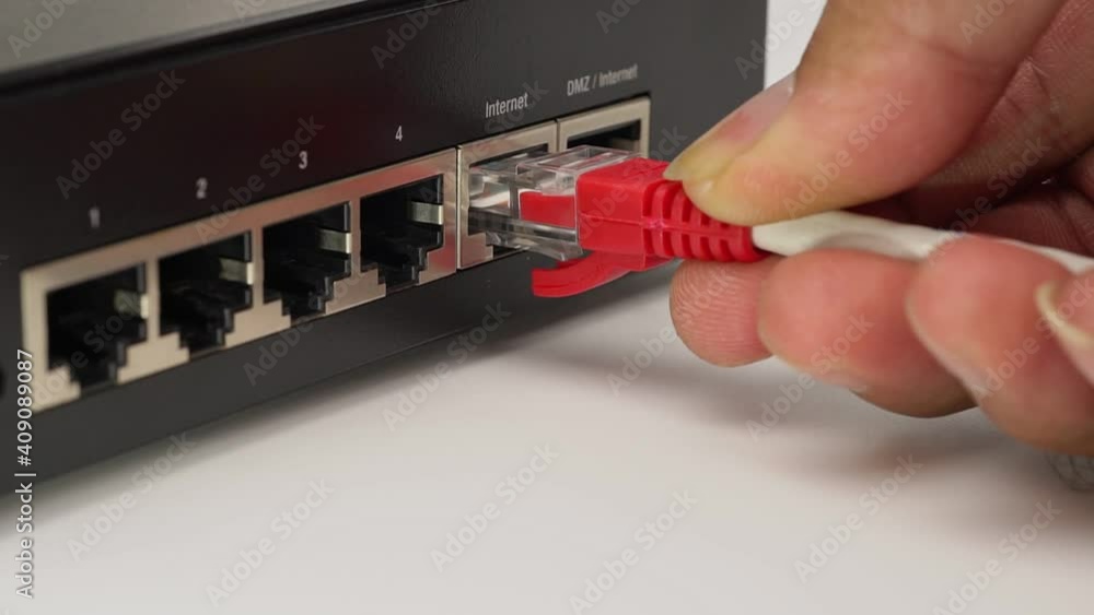 LAN network and internet connection, Ethernet RJ45 cable plug to lan ...