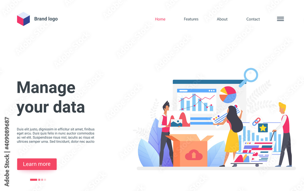 Manage your data concept vector illustration. Cartoon business people ...