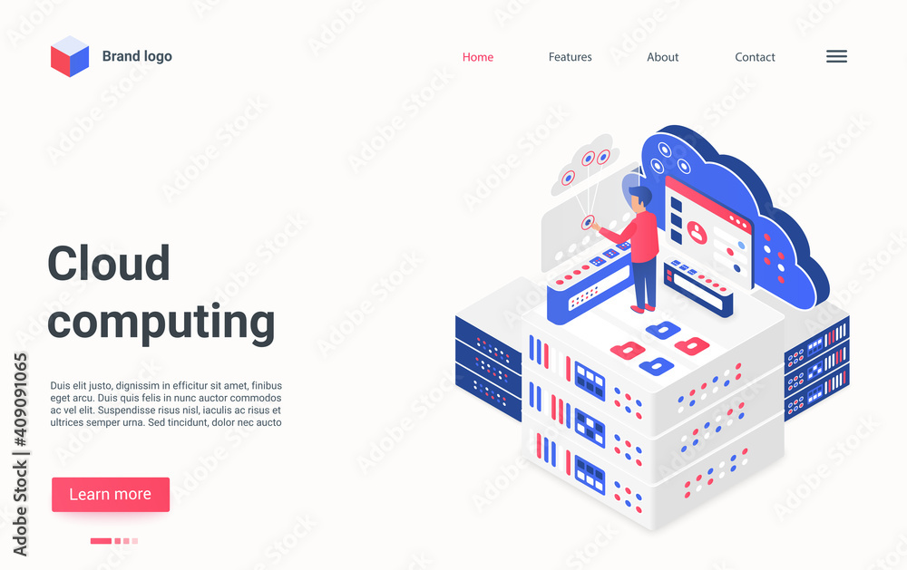 Cloud computing service isometric vector illustration. Cartoon 3d tiny ...