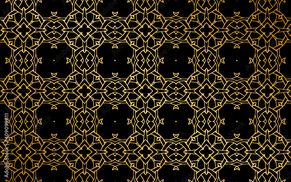 Ethnic oriental gold pattern of geometric shapes and intertwined lines ...