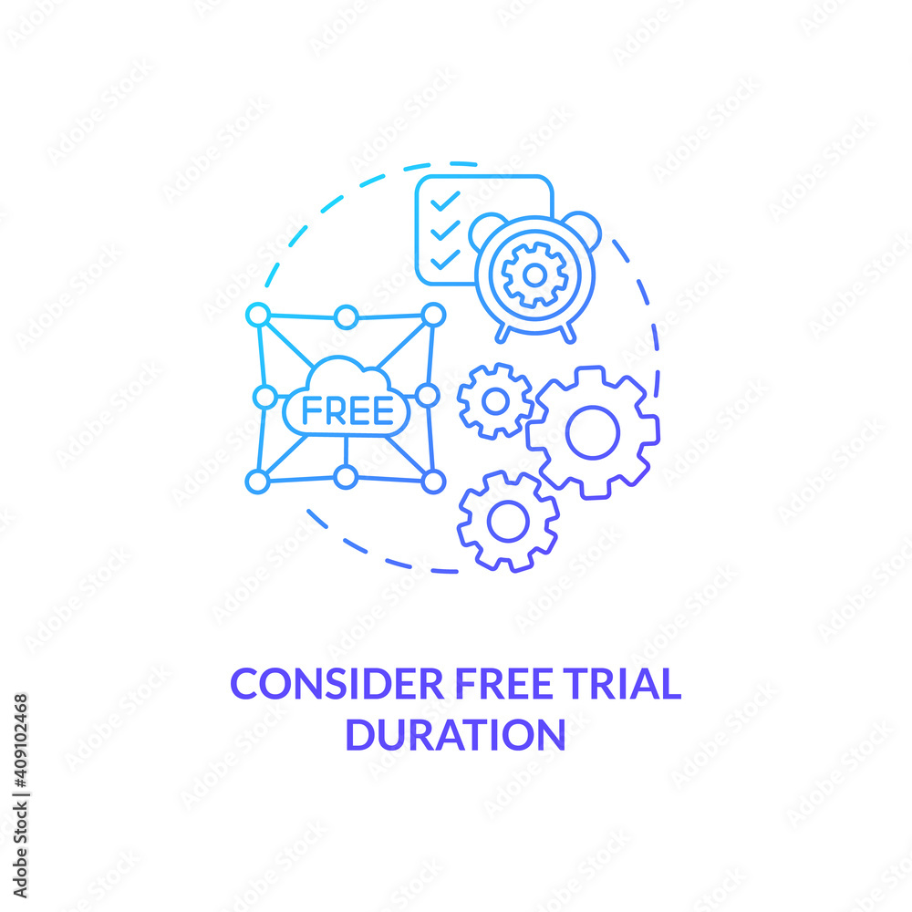 Considering free trial duration concept icon. SaaS trial marketing idea ...