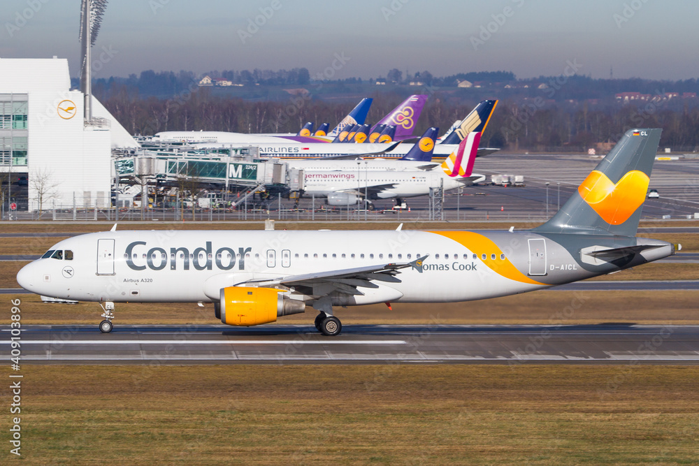 Condor Airbus A320 aircraft on the runway in Munich Stock Photo | Adobe ...