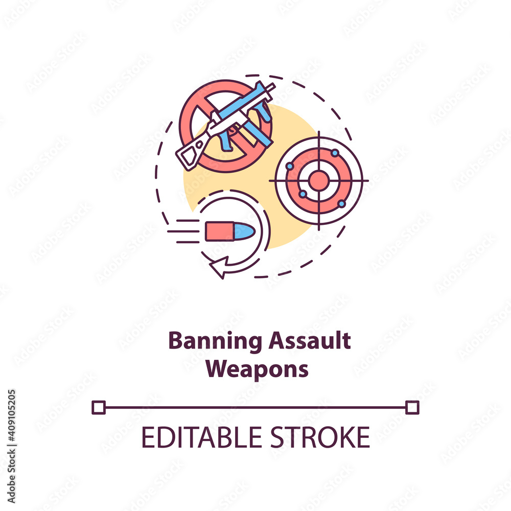 Ban assault weapons concept icon. Firearm regulation for caution ...
