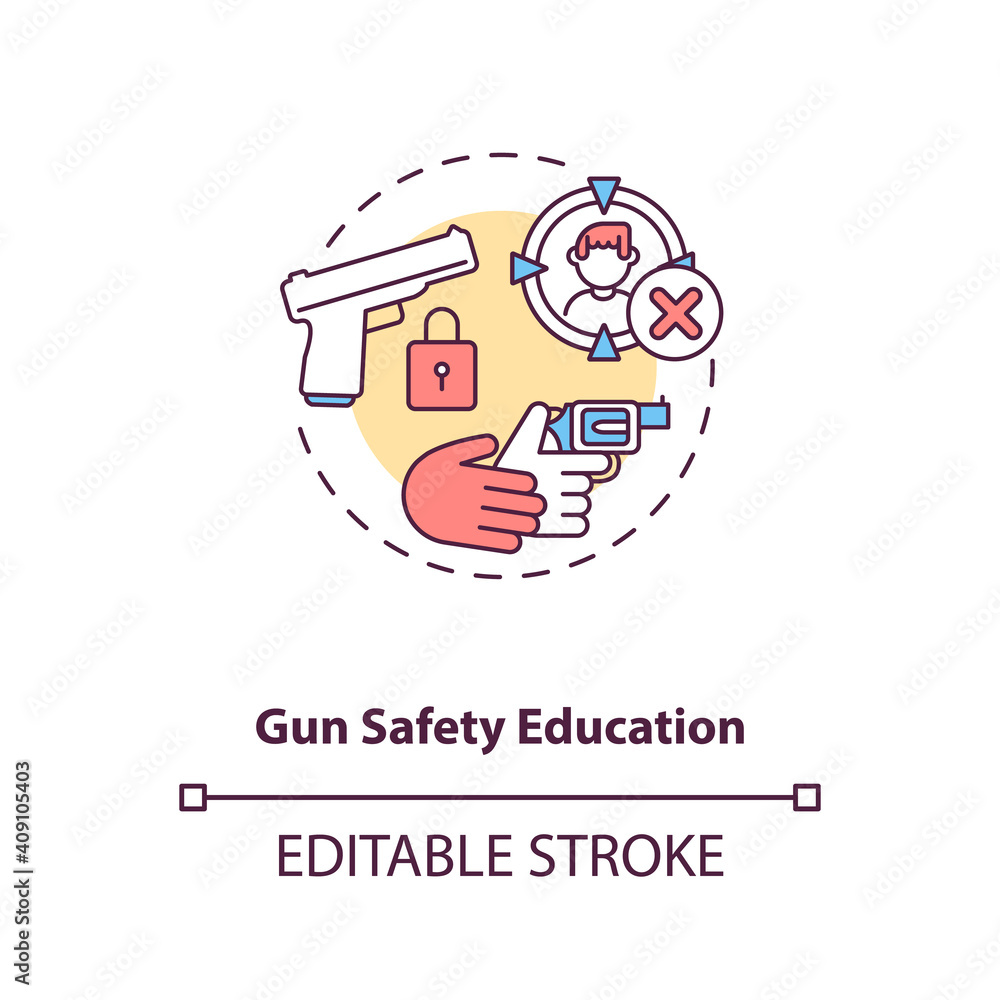 Gun safety education concept icon. Firearm handling instruction. Weapon ...