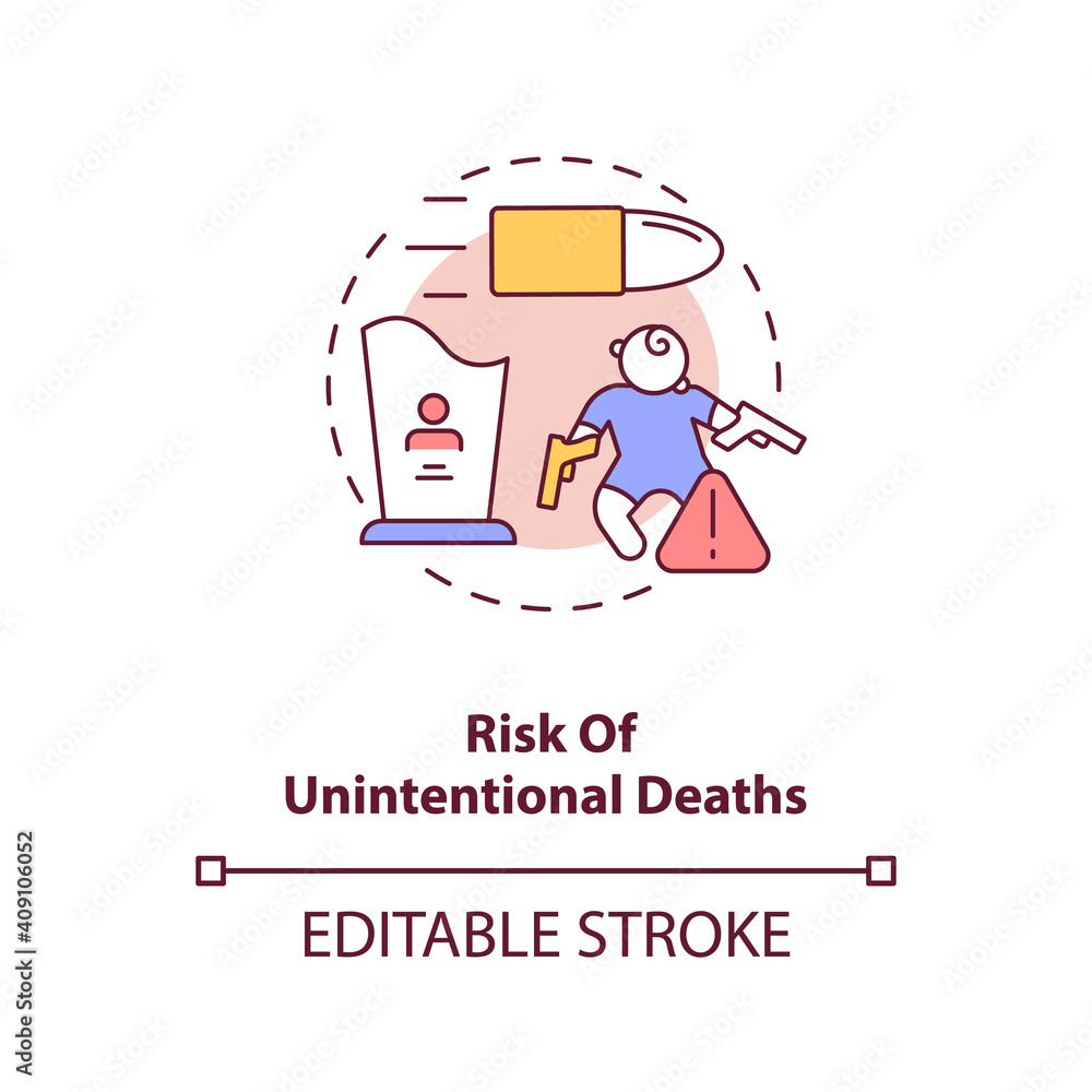 Risk of unintentional deaths concept icon. Firearm regulation. Safety ...