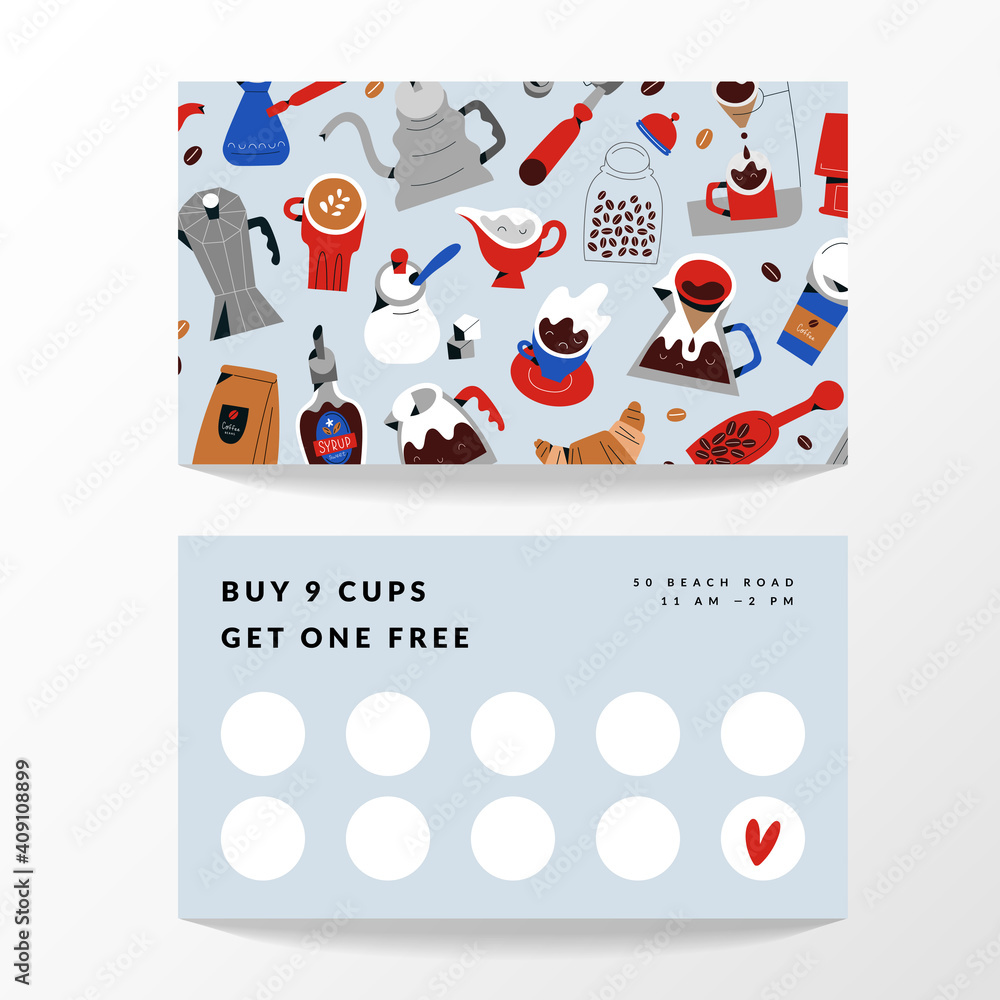 Coffee card template, vector layout for loyalty program. Minimalist ...