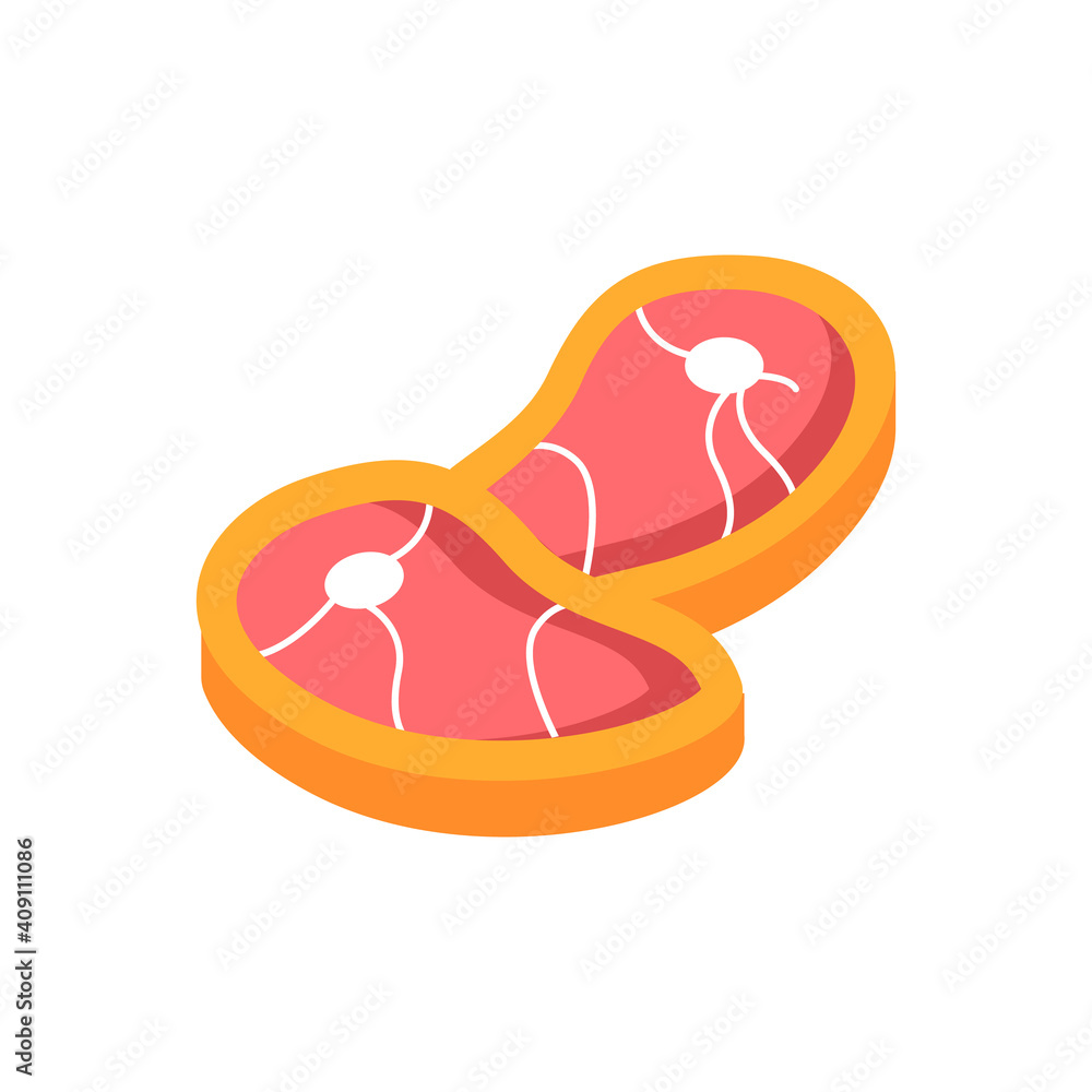 Meat vector flat color icon. Raw steak. Uncooked pork. Fresh beef for ...
