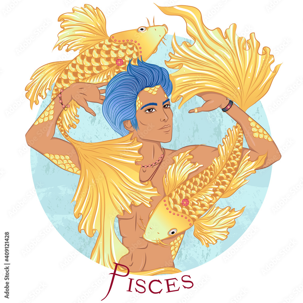 Zodiac. Vector illustration of the astrological sign of Pisces as a ...