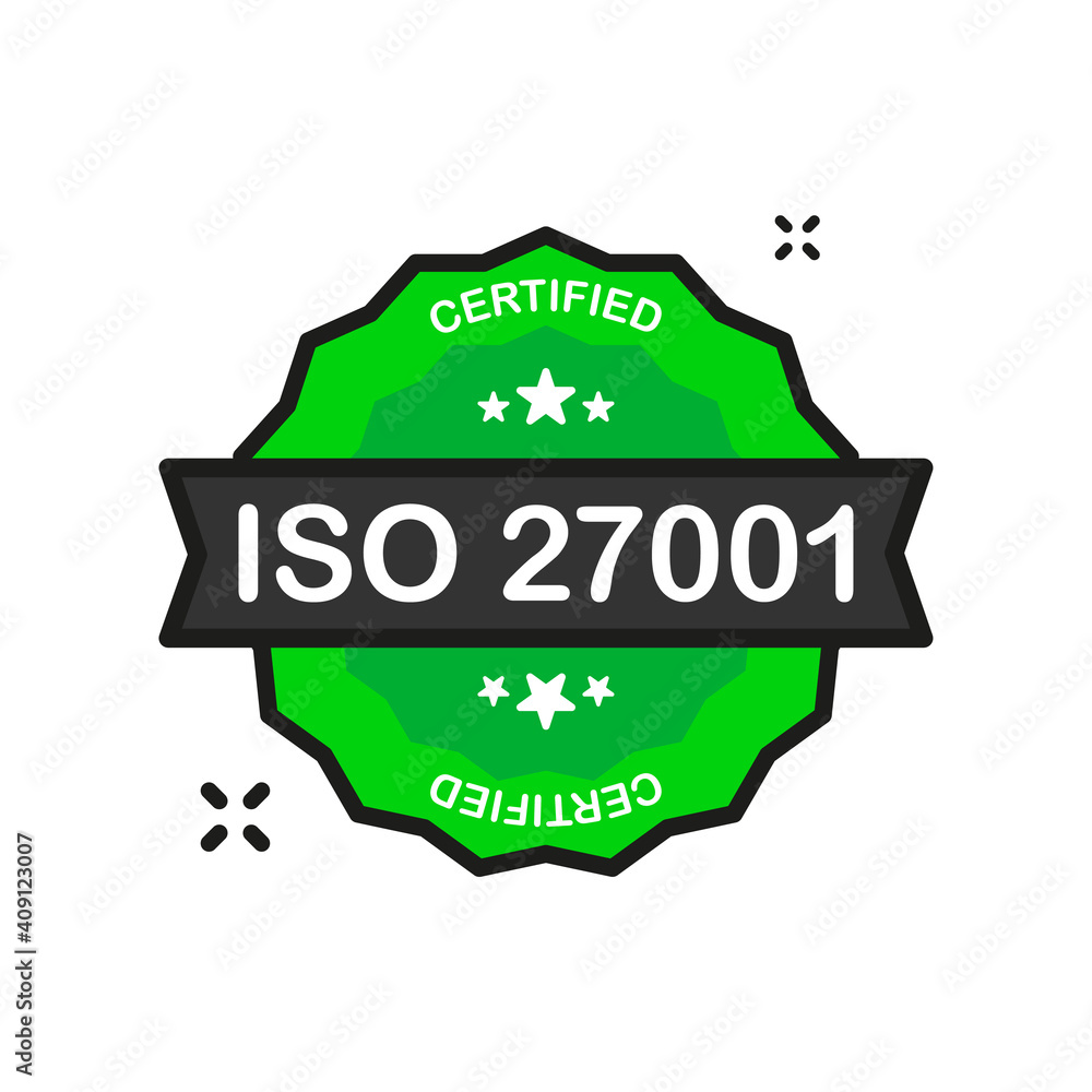 ISO 27001 Certified badge Certification green Stamp icon in flat style ...