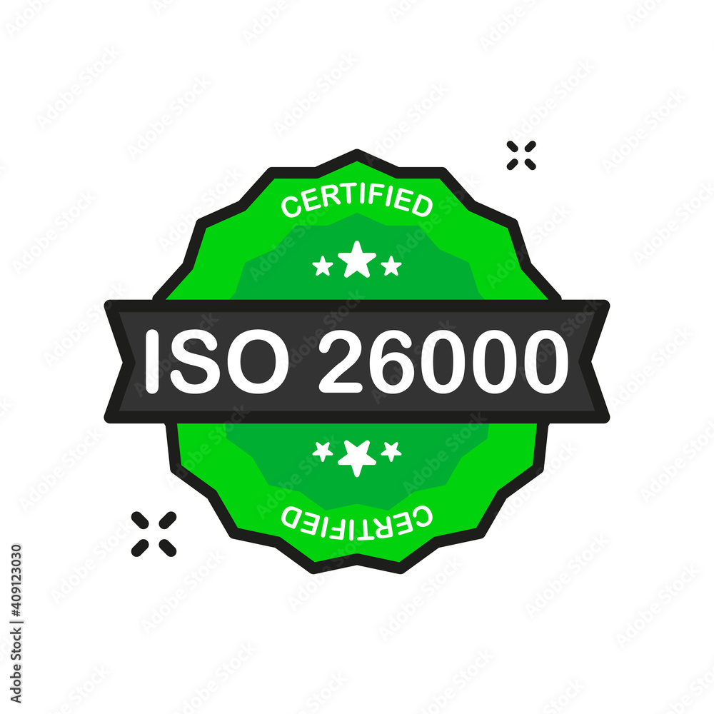 ISO 26000 Certified badge Certification green Stamp icon in flat style ...