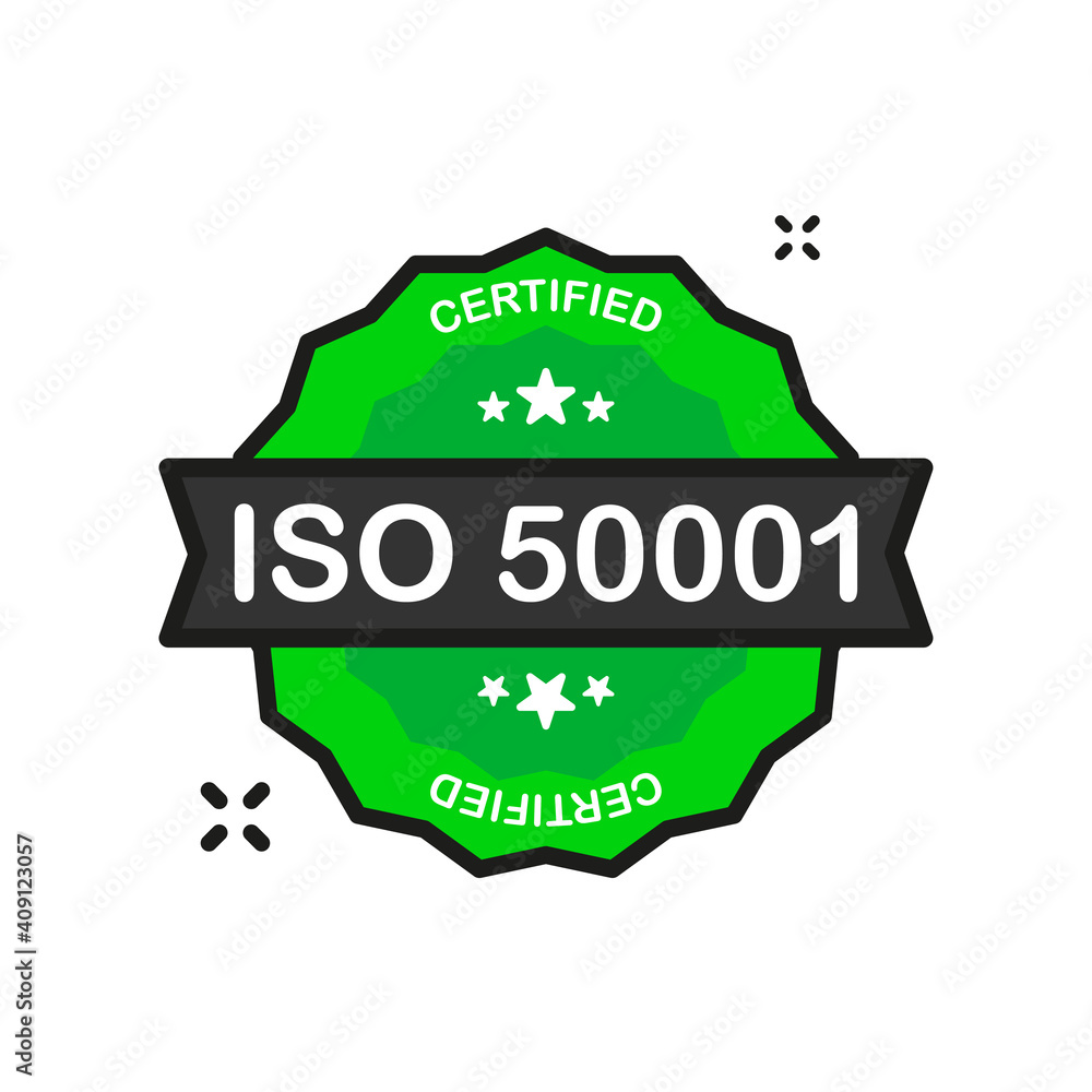 ISO 50001 Certified badge Certification green Stamp icon in flat style ...