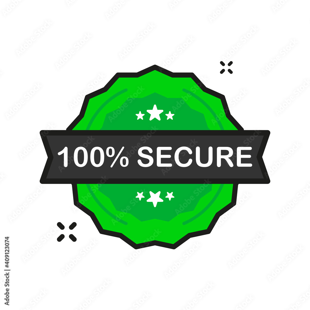 100 Percent Secure Badge Green Stamp Icon In Flat Style On White