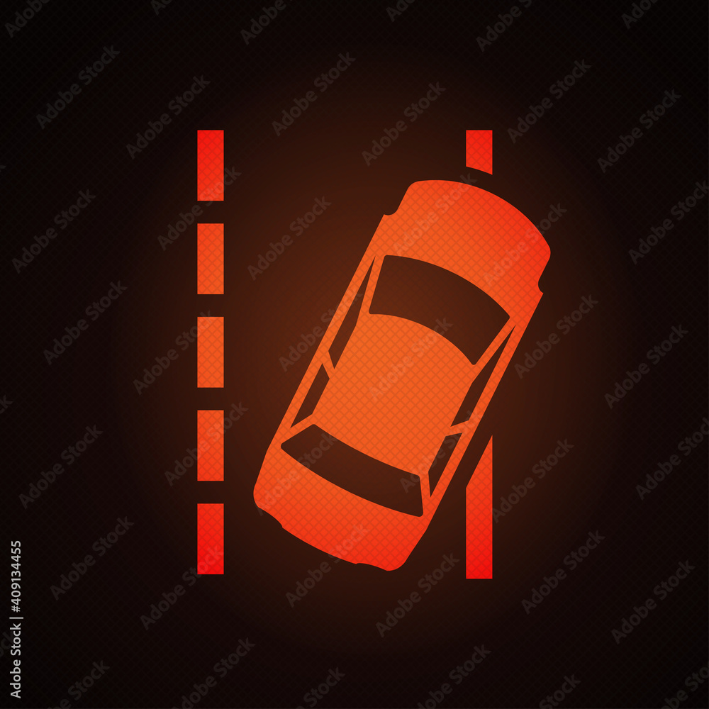 Lane departure warning light sign on car dashboard vector illustration ...