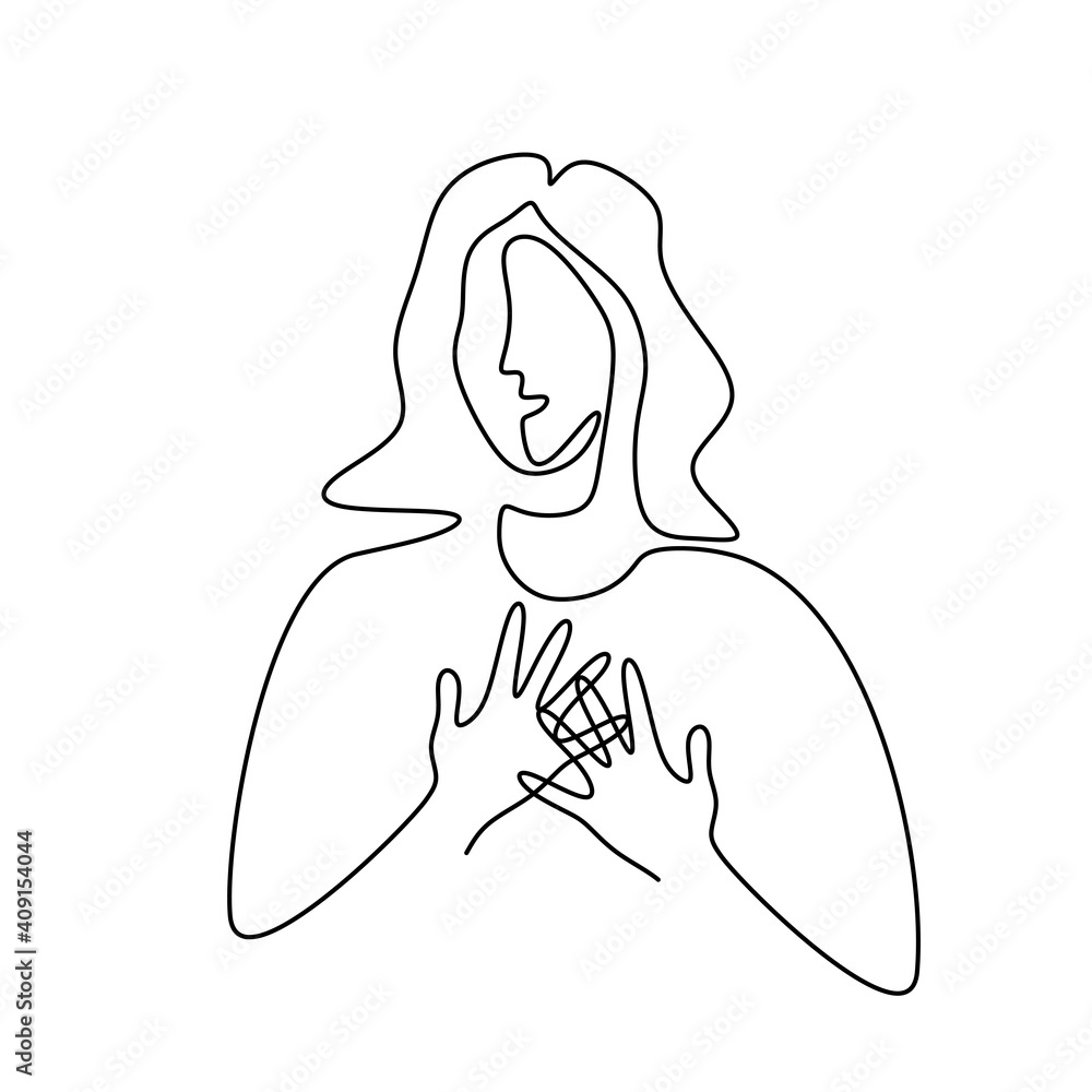 Woman with breast cancer line art hand drawn. One line drawing concept ...