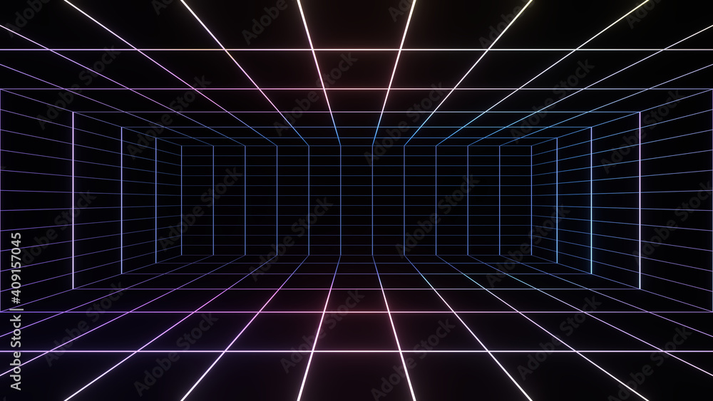 Neon grid space. 3d rendering picture. Stock Illustration | Adobe Stock