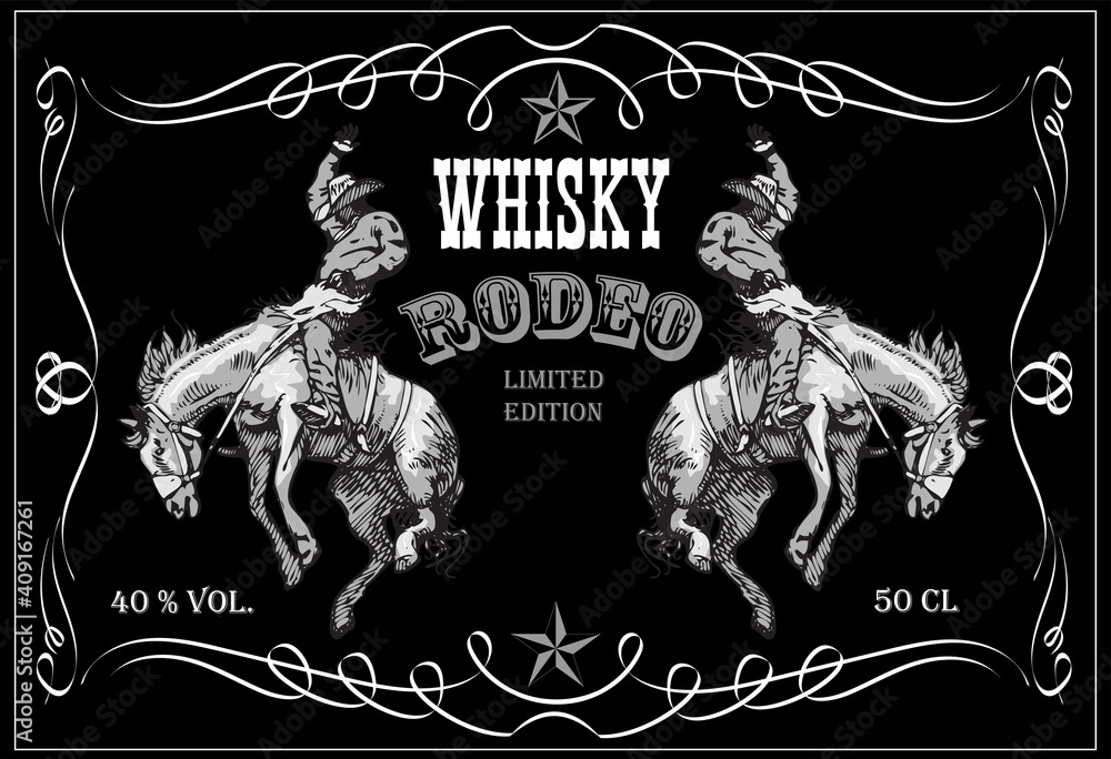 vector image of vintage label with a cowboy riding a wild horse for ...