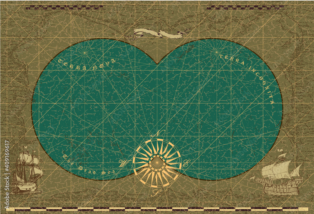 vector image of an old sea map in the style of medieval engravings ...