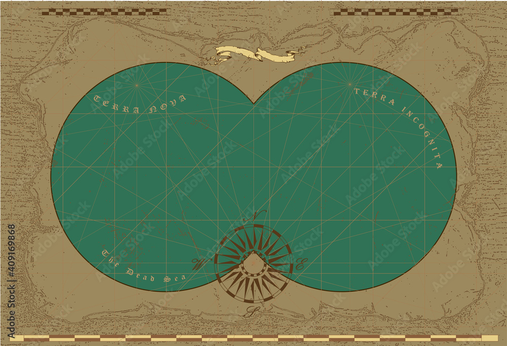 vector image of an old sea map in the style of medieval engravings ...