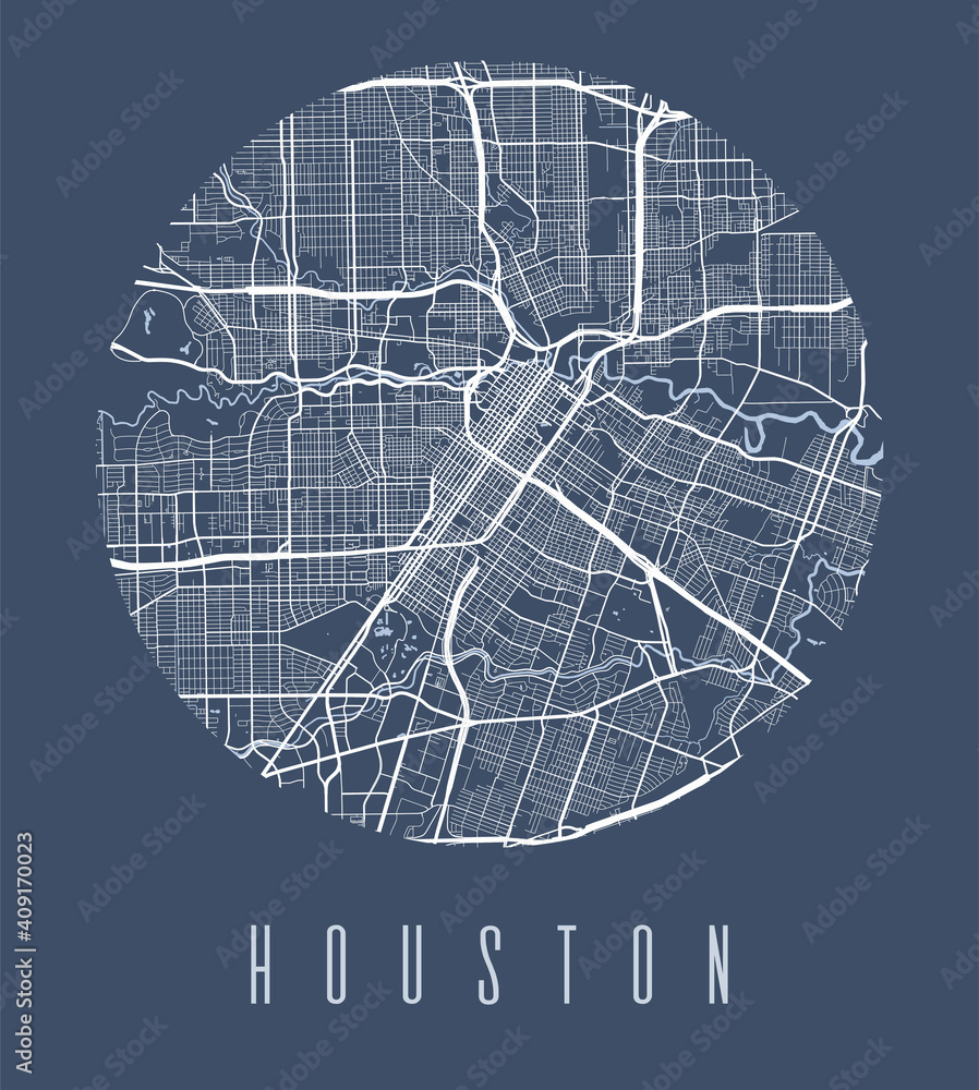 Houston map poster. Decorative design street map of Houston city ...