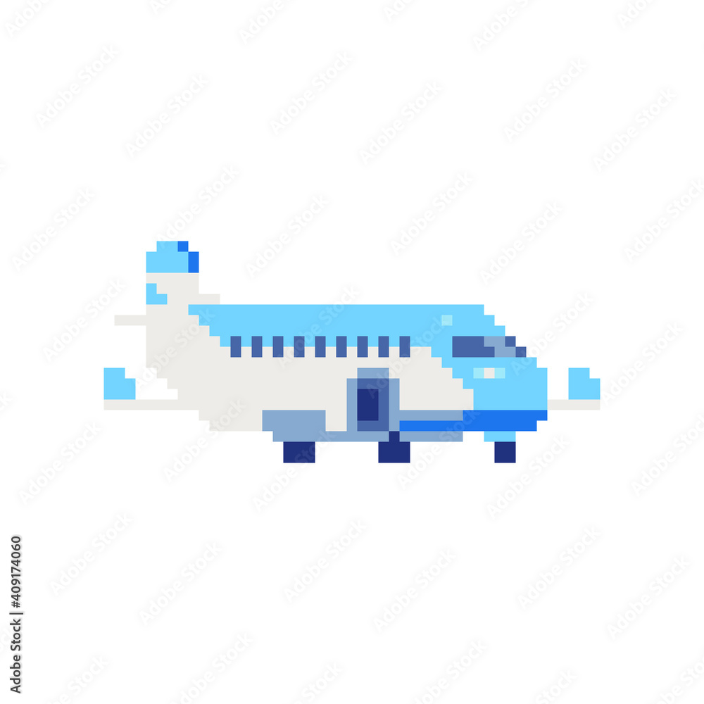 Airplane blue color pixel art 80s style icon isolated vector ...