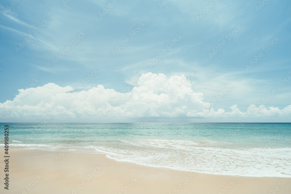 Beautiful tropical beach with blue sky and white clouds abstract ...