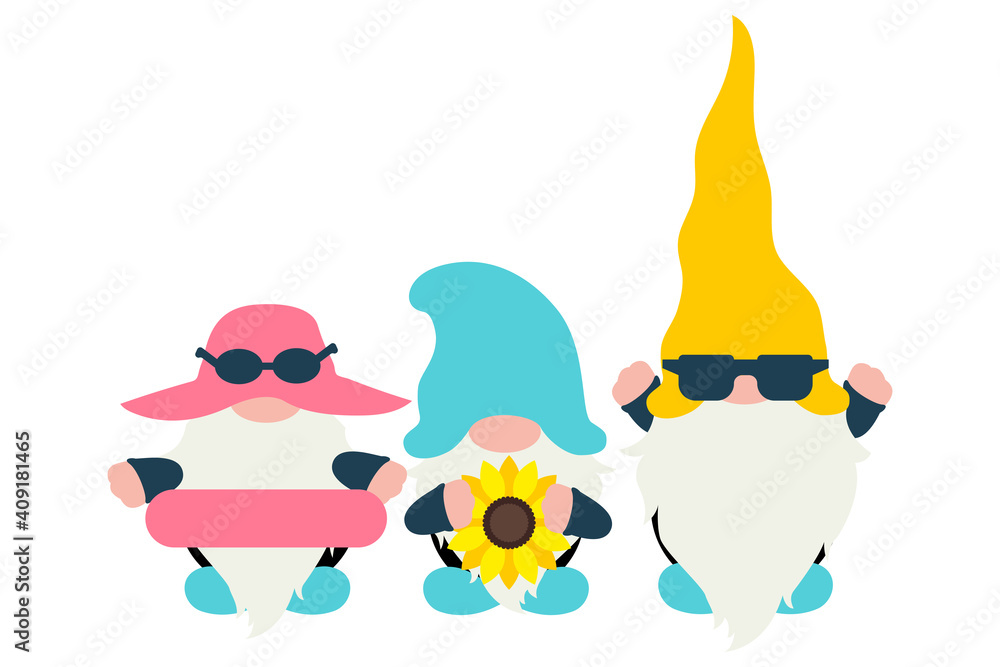 Summer Gnomes with sunglasses, summer flower and swimming ring for ...