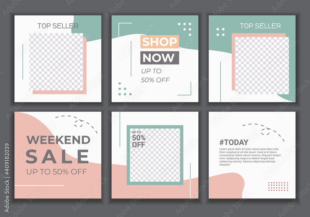 Social media feed editable template design with soft pink and blue ...