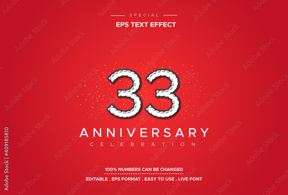 Thirty-three anniversary text effect on a red background Stock Vector ...
