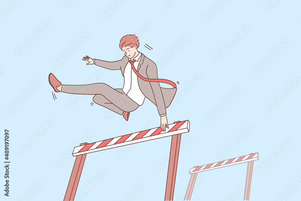 Overcoming obstacles and leadership concept. Young confident smiling ...